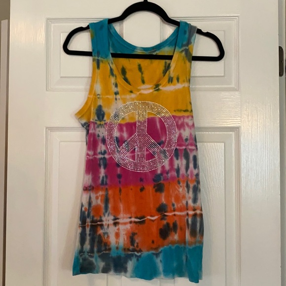 Tops | Tie Dye Peace Sign Tank | Poshmark